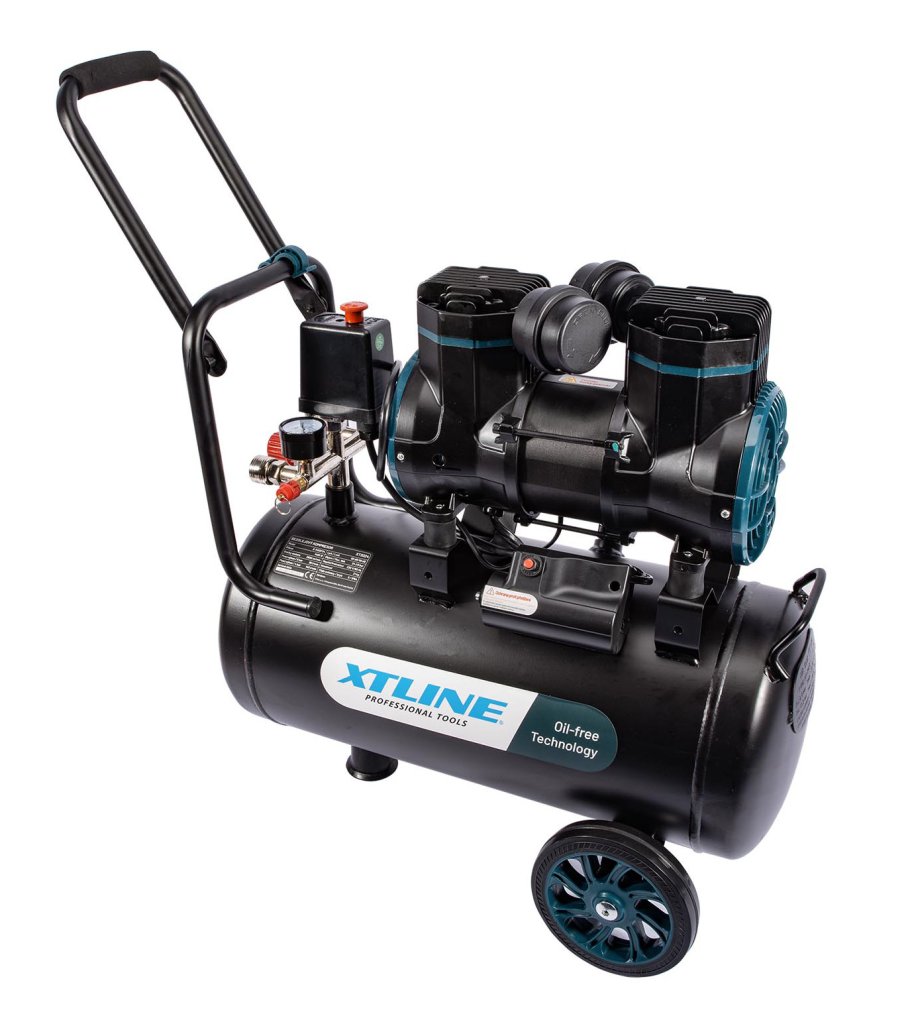 XTline XT2024 tichý bezolejový přenosný dvoupístový kompresor 24 l ...