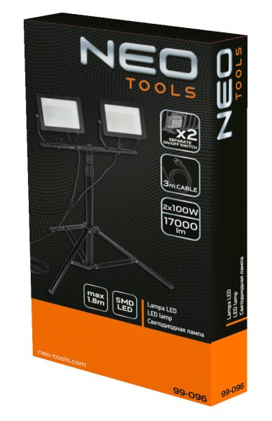 NEO TOOLS 99-096 LED dvojitý reflektor 17000lm 2x100W se stativem 1,8m ...